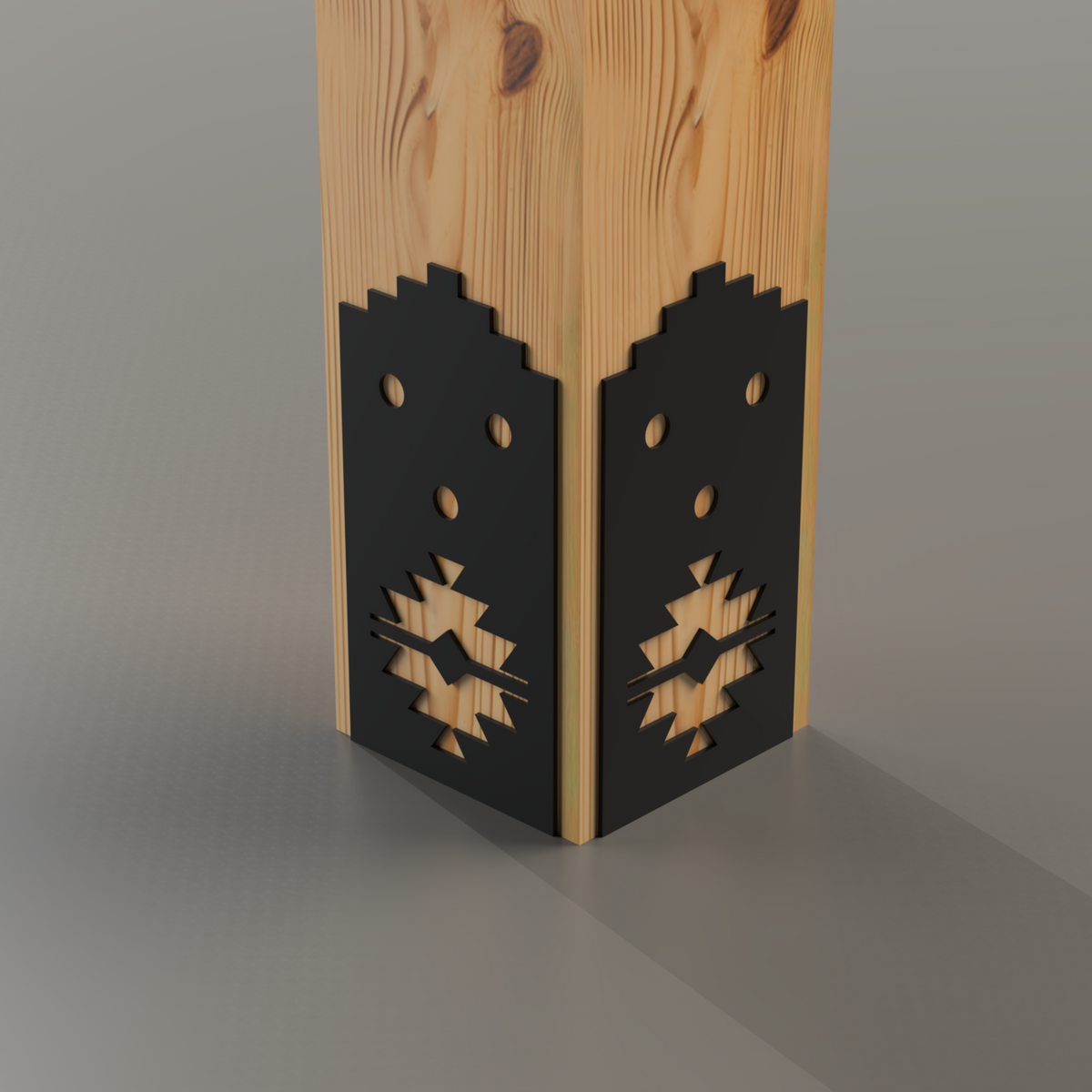 Decorative Post Base Plates (Pack of 2) - Aztec Style | Wood Post Brackets