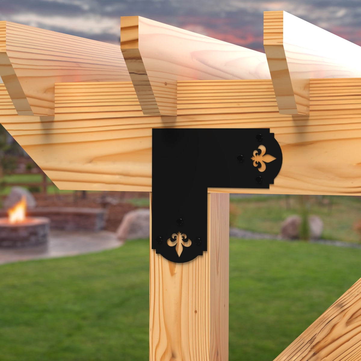 L Bracket - Crowned Fleur De Lis - For 8 Inch Lumber | Wood Post Brackets