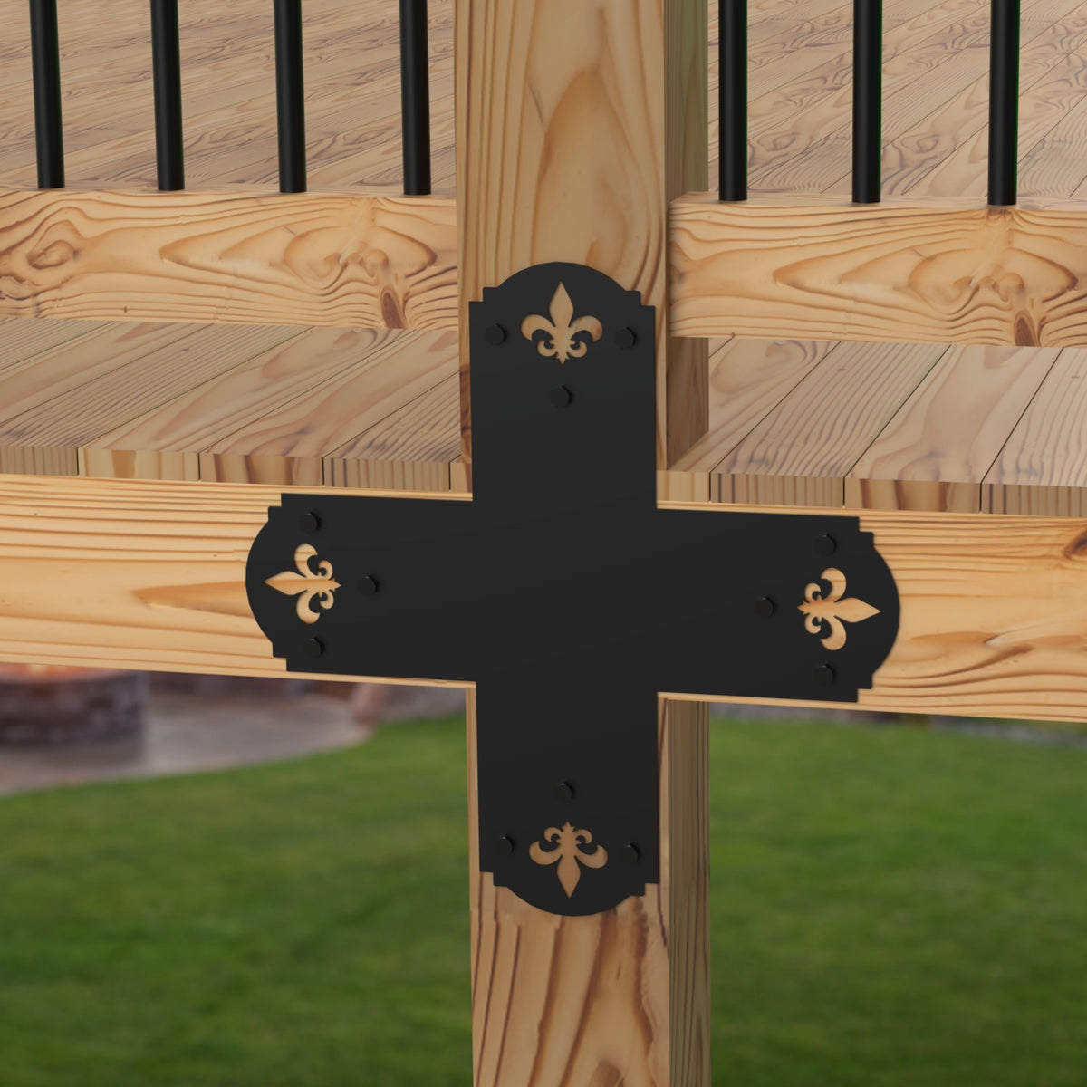 X Bracket - Crowned Fleur De Lis - For 4 Inch Lumber | Wood Post Brackets